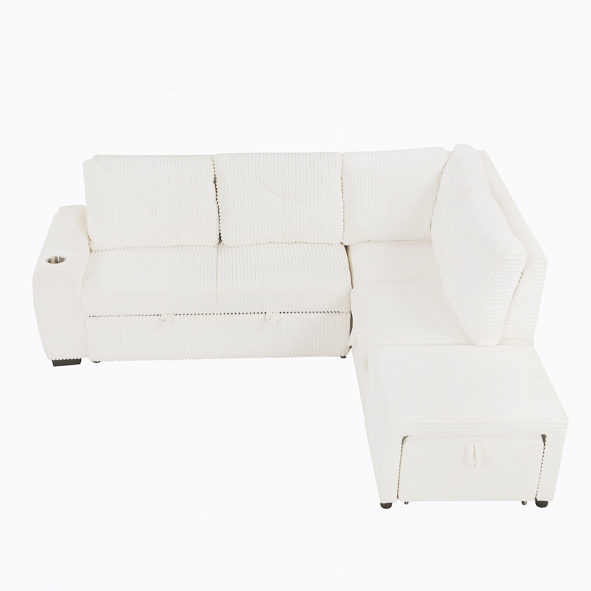 Latitude Run® 94" Sectional Sofa Pull-out Sofa Bed L-shaped Sofa with Movable Ottoman and Stool ...